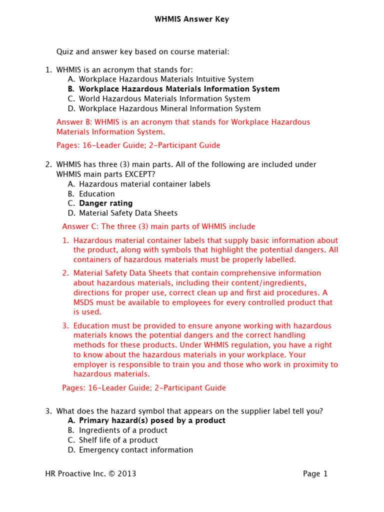 WHMIS Test Answers | PDF | Hazards | Dangerous Goods