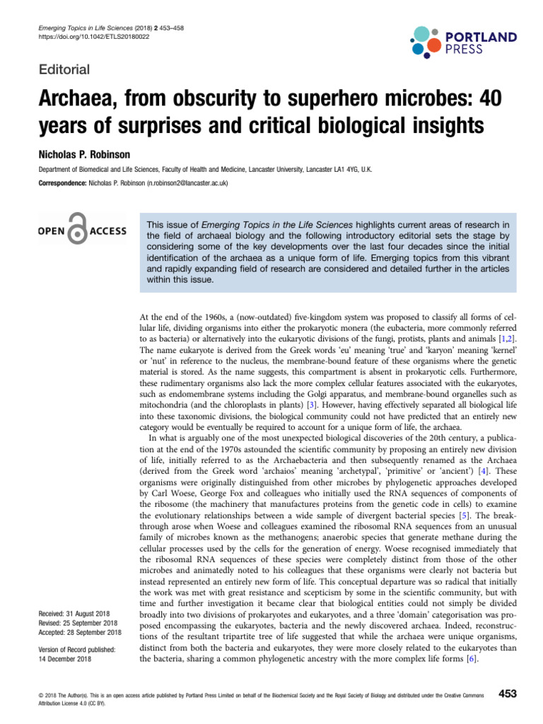 Archaea Overview - Robinson, 2018 | PDF | Archaea | Eukaryotes