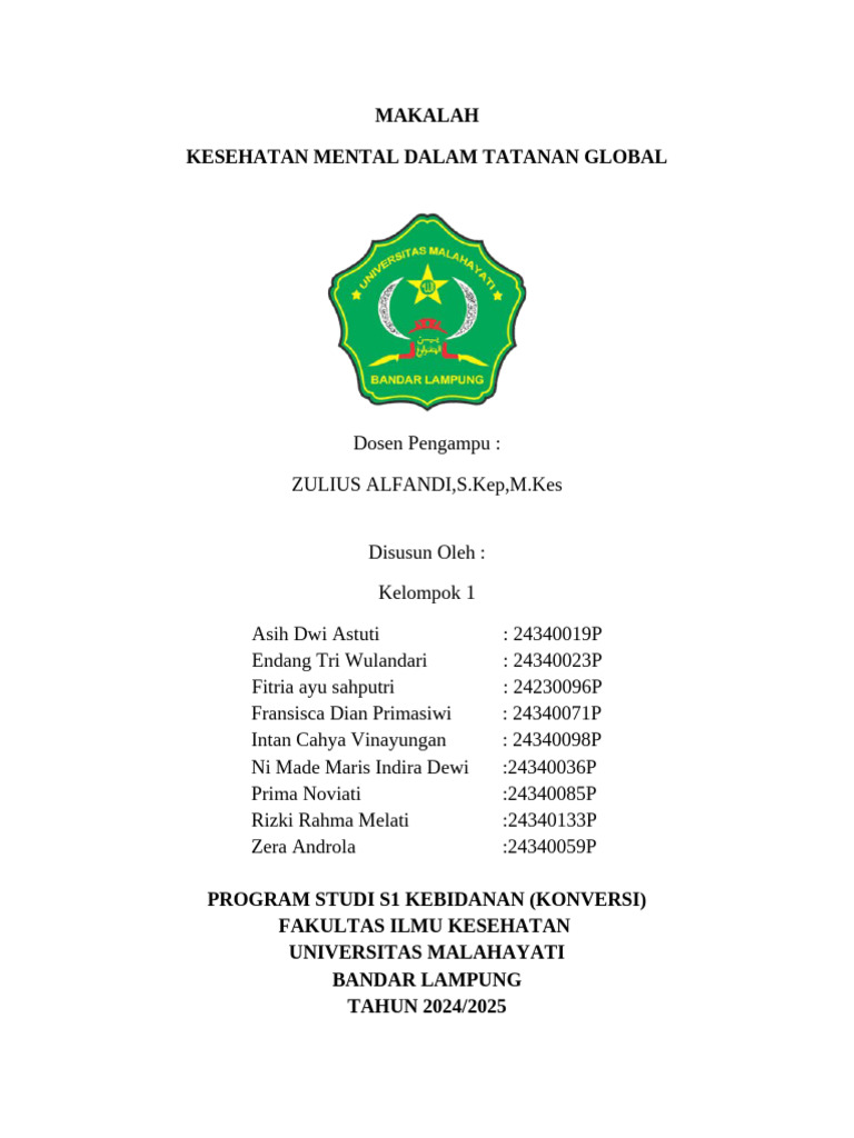 Kel 1 GCH Kesehatan Mental DLM Tatanan Global, Done | PDF