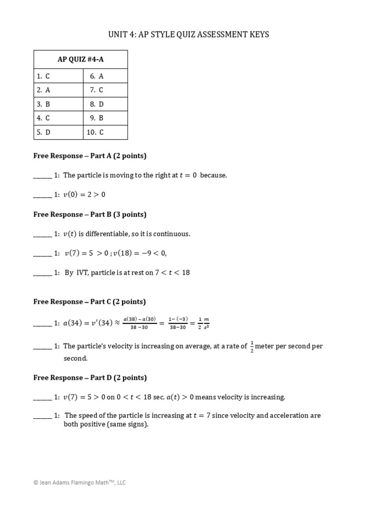 AP Style Quiz Assessment Keys | PDF | Physics | Mechanics
