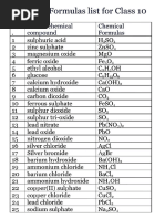 Class 10 Chemical Formulas List | PDF | Hydroxide | Oxide