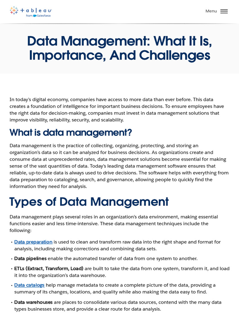Data Management: What It Is, Importance, and Challenges | PDF | Data ...
