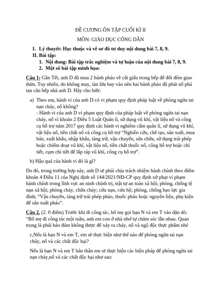 ĐỀ CƯƠNG ÔN TẬP CUỐI KÌ II-GDCD 8 | PDF