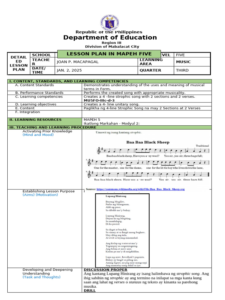 MAPEH - Q3 - DLP - WEEK 4 DAY 1 To 2 - JAN 2 3 2025 | PDF | Learning | Cognition