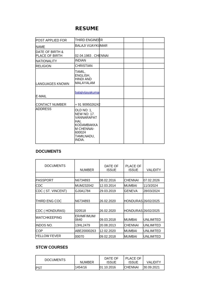 Third Engineer Resume | PDF