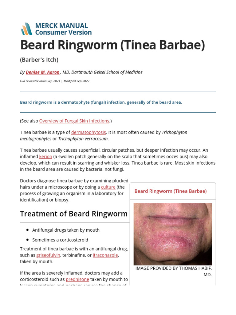 Beard Ringworm (Tinea Barbae) - Skin Disorders - Merck Manuals Consumer ...