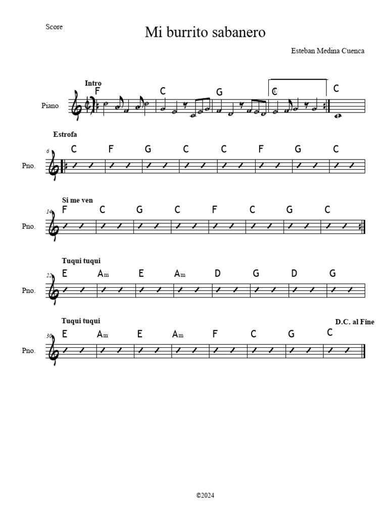Mi Burrito Sabanero - Piano | PDF