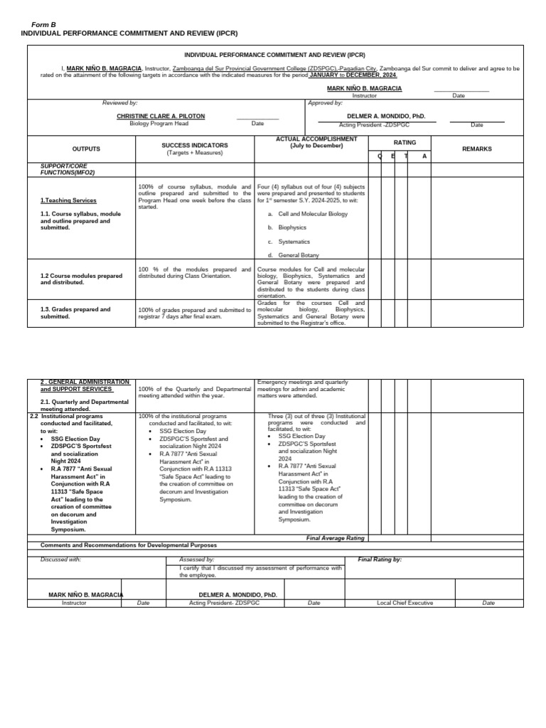 Ipcr Magracia Accom and Target 2023 | PDF