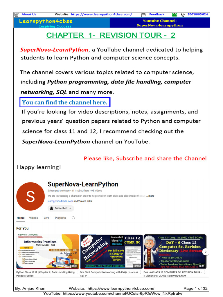 Ch 2- Revision Tour 2 Practice Material for Board Exam_updated | PDF ...