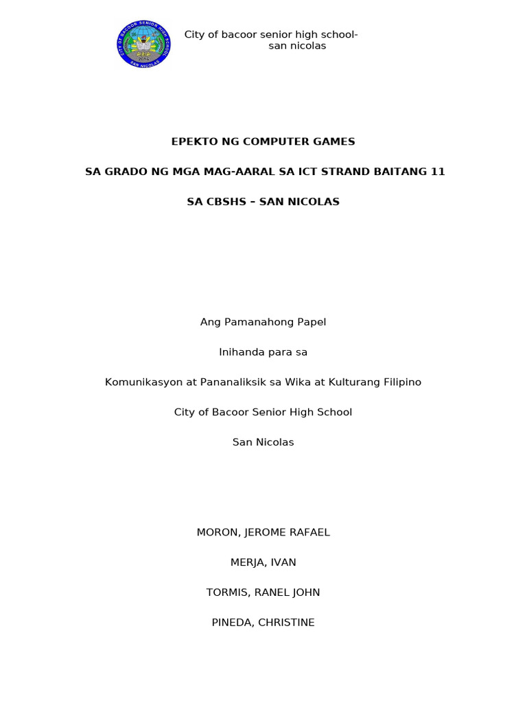 Epekto NG Computer Games Sa Grado NG Mga | PDF