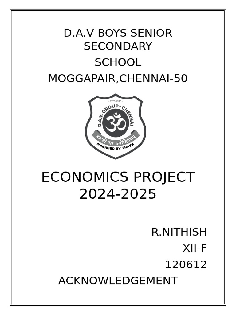 Class 12 Eco Project Front Pages NITHISH | PDF