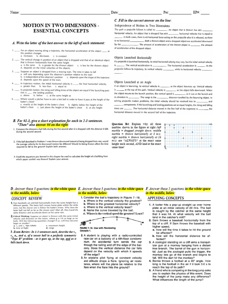 Motion in Two Dimensions: Key Concepts | PDF
