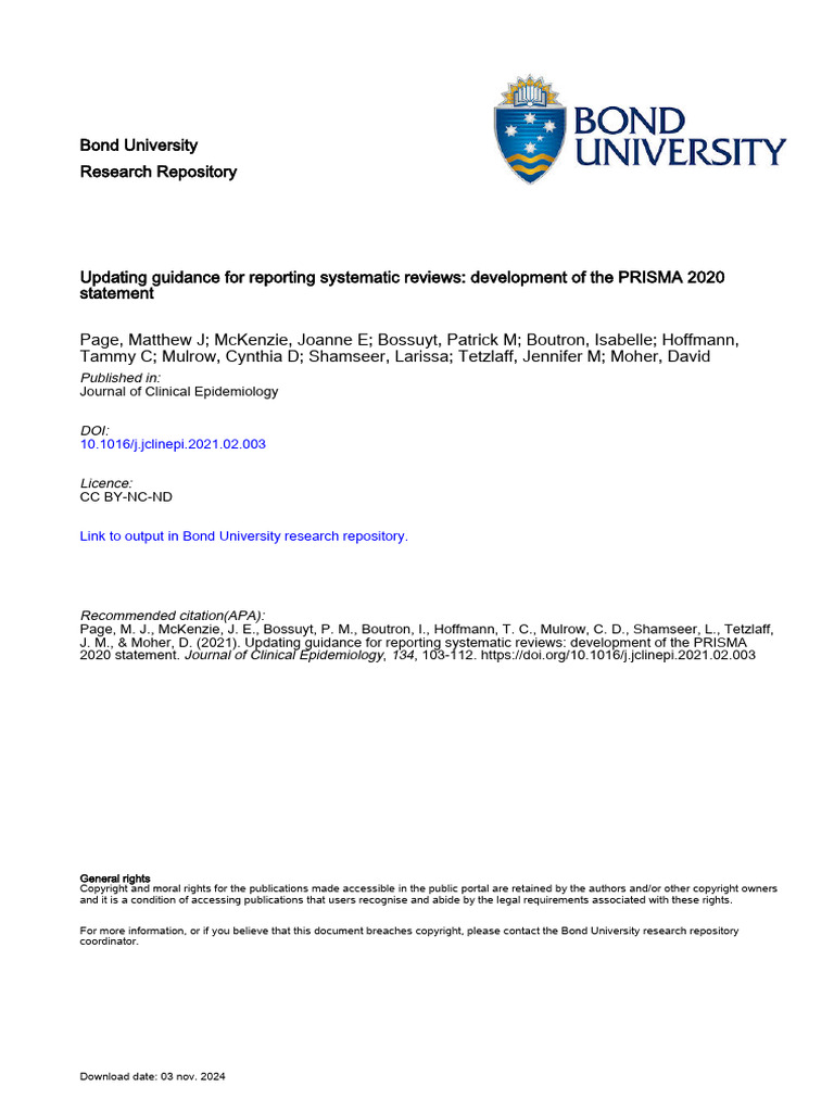 Page, Matthew J. Updating Guidance For Reporting Systematic Reviews ...