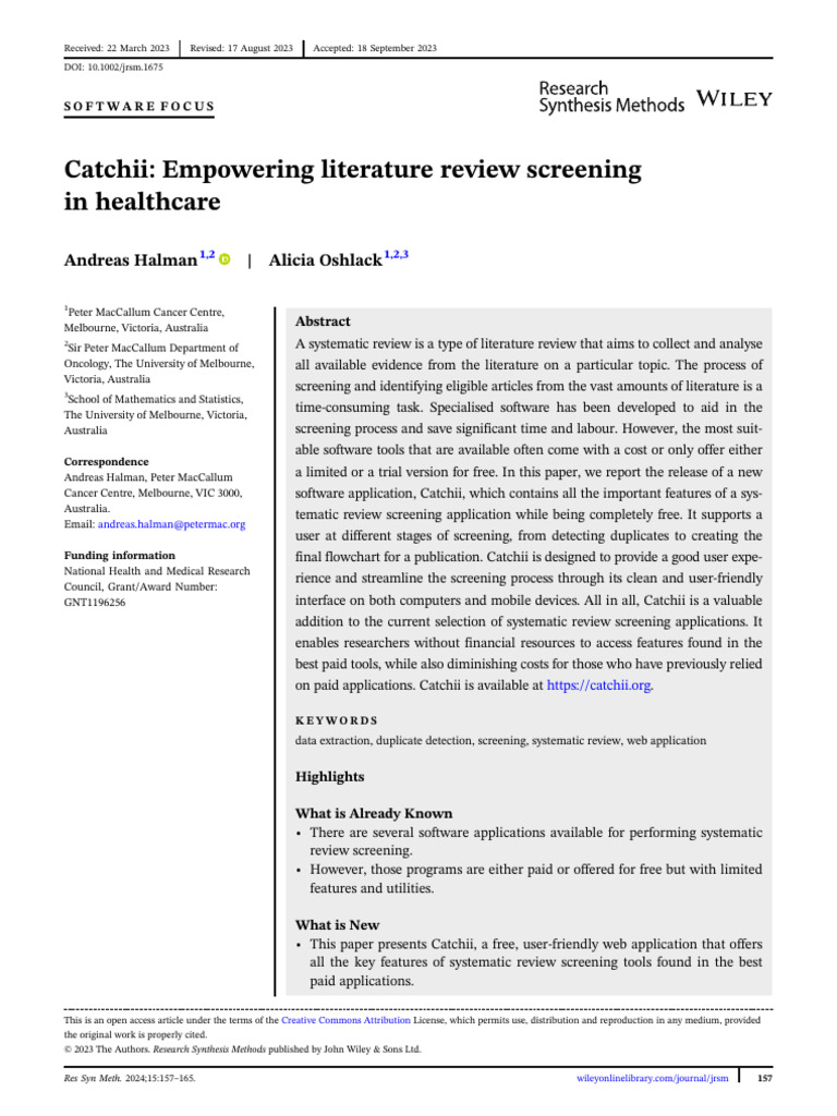 Andreas Halman. Catchii Empowering Literature Review Screening in ...
