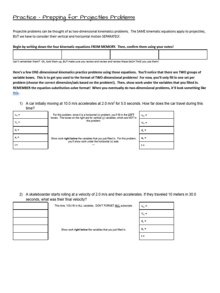 Practice - Prepping For Projectiles Problems | PDF | Projectiles | Kinematics