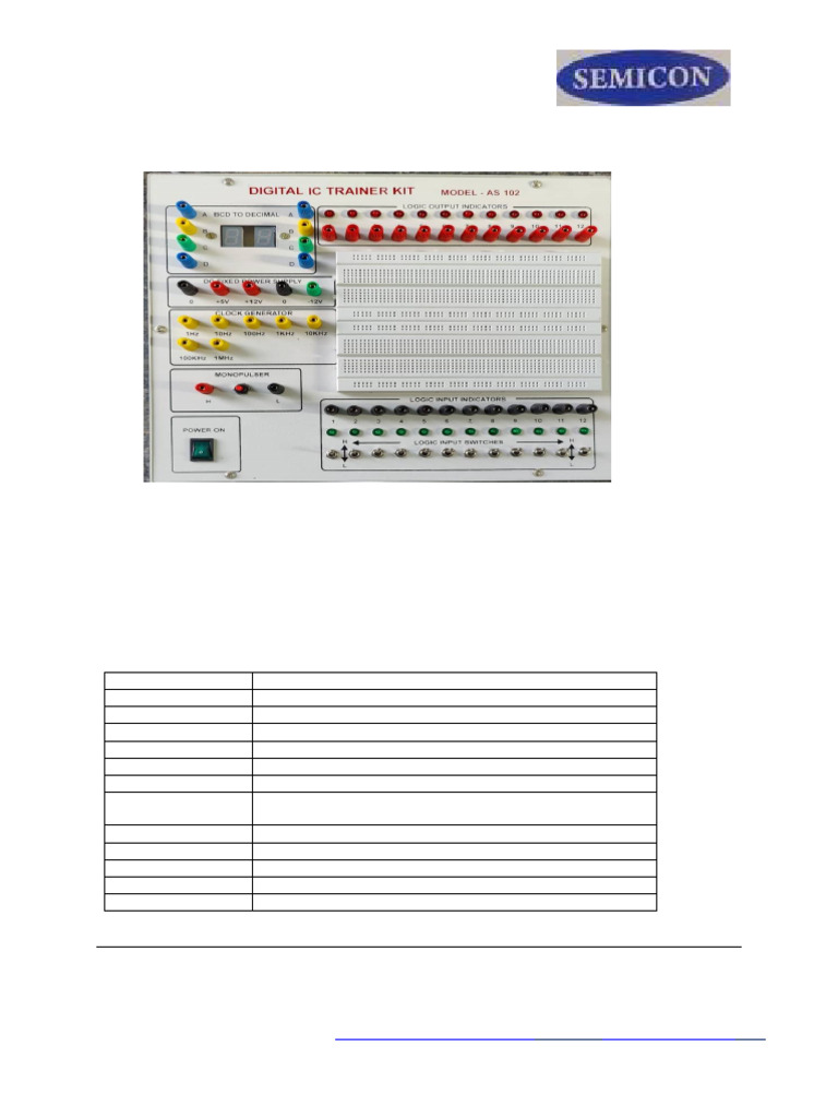 Digital IC Trainer Kit AS-102 Specifications | PDF