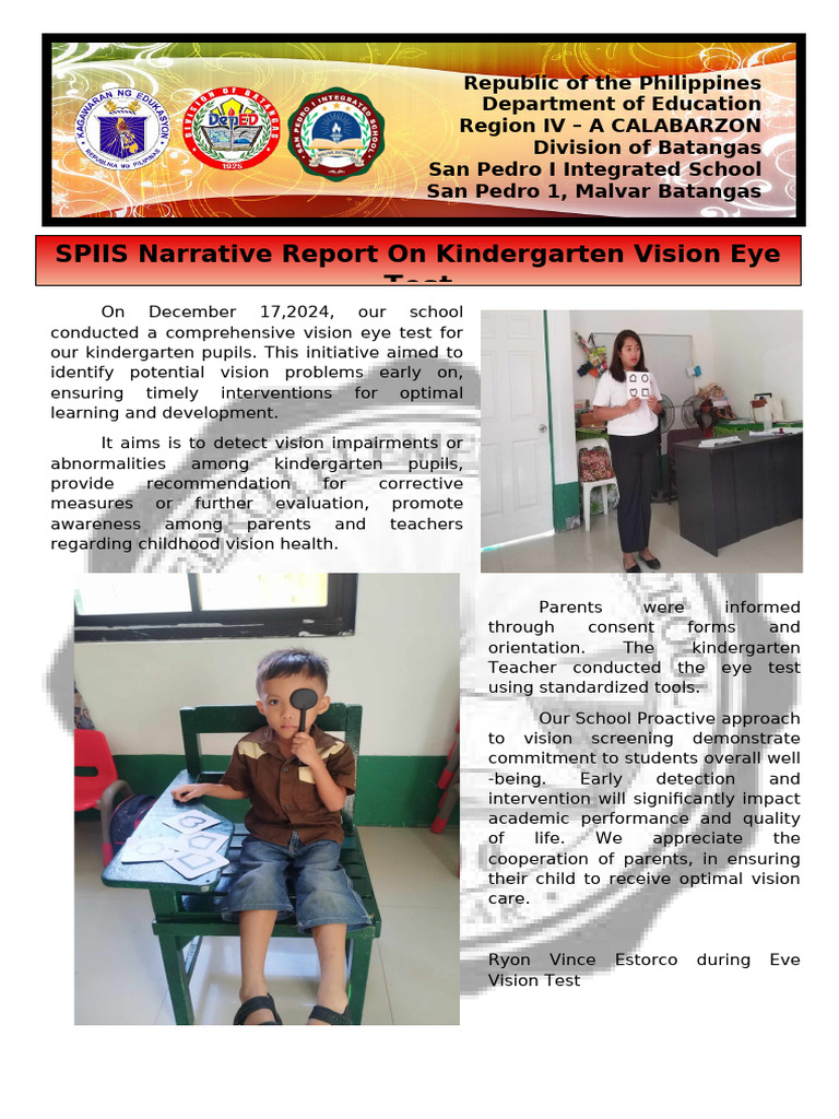 KINDERGARTEN Vision Eye Test Narrative Report | PDF
