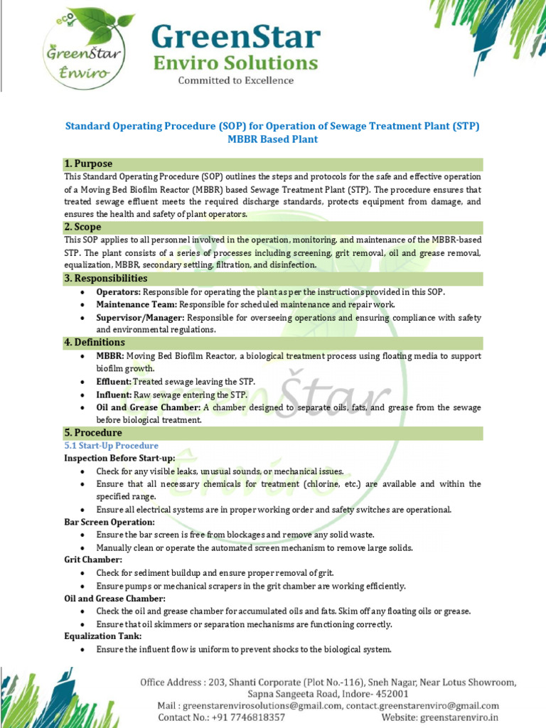 MBBR STP Operation SOP Guide | PDF | Sewage Treatment | Environmental ...