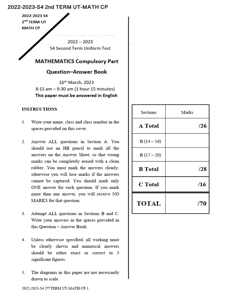 2022 2023 s4 2nd Term Ut Math CP | PDF | Line (Geometry) | Equations