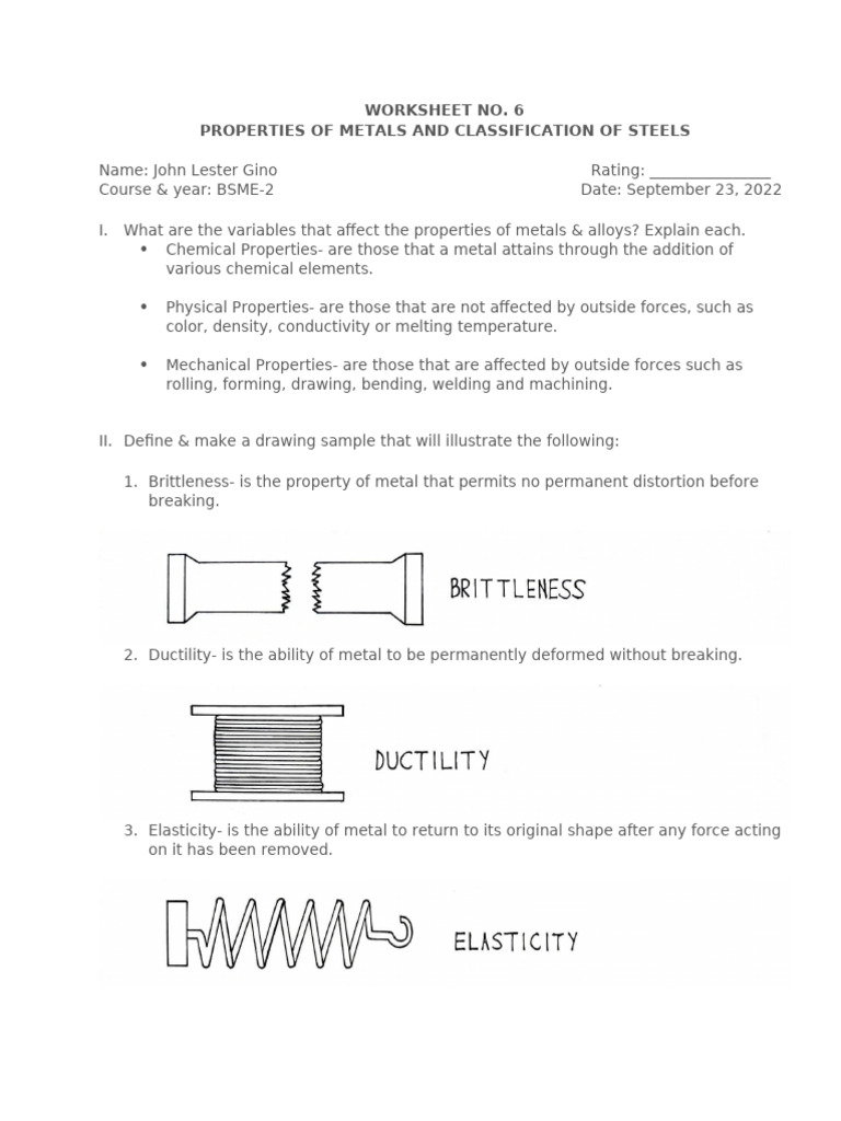 TVET 1 (Worksheet 6) | PDF | Steel | Alloy