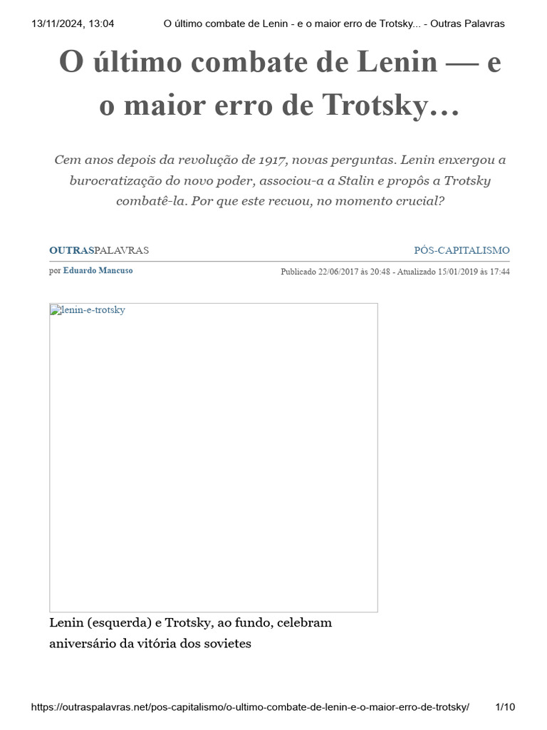 O Último Combate de Lenin - e o Maior Erro de Trotsky | PDF | Leon Trotsky | Vladimir Lenin