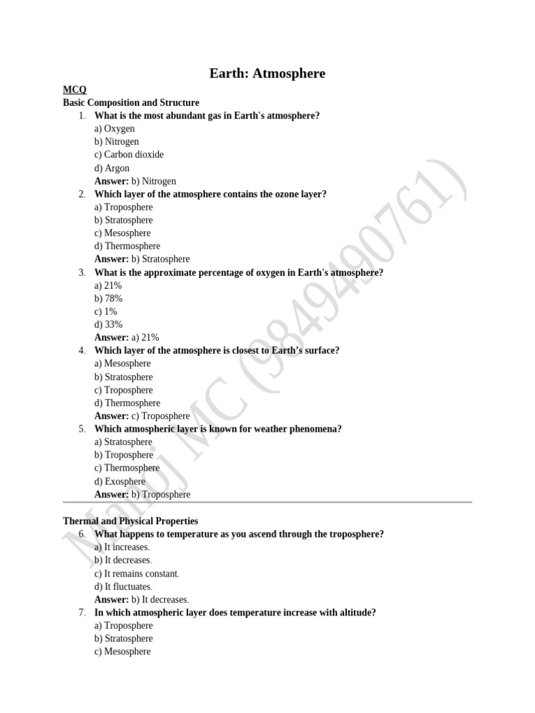 Olympiad Atmosphere | PDF | Atmosphere Of Earth | Atmosphere