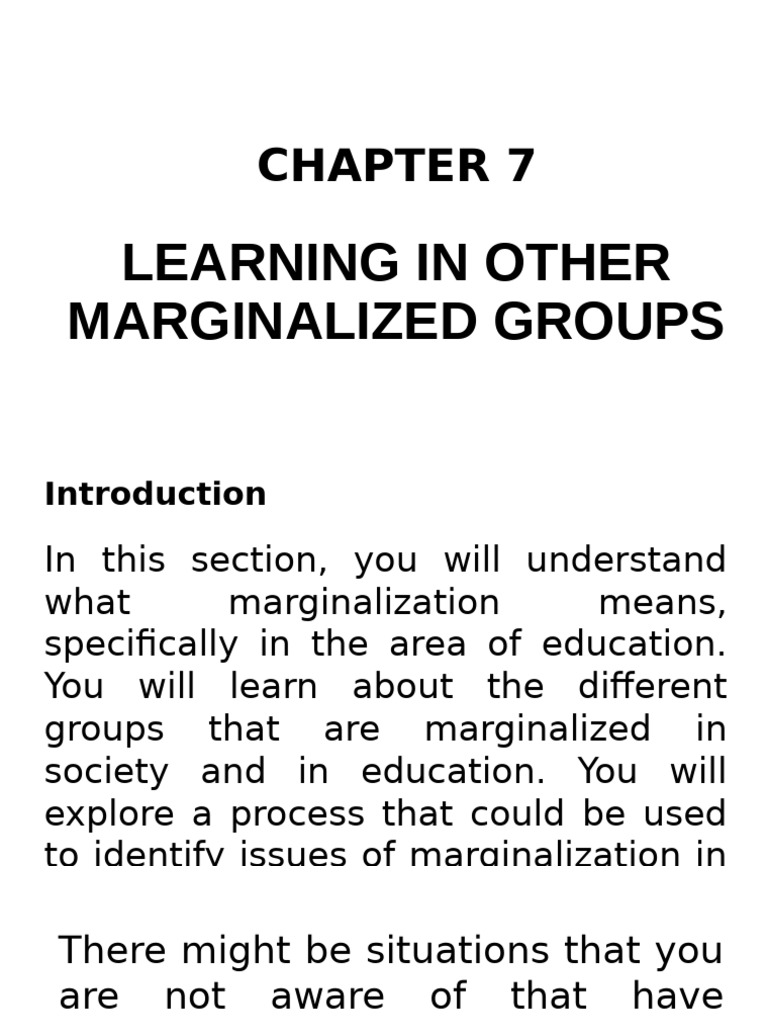 Cpe103 7 Learners in Other Marginalized Groups | PDF | Child Abuse | Indigenous Peoples