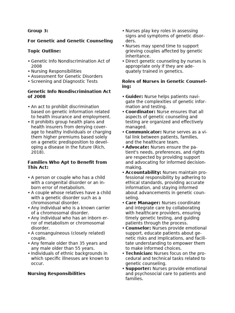 Genetic Counseling and Nursing Roles | PDF | Medical Specialties ...