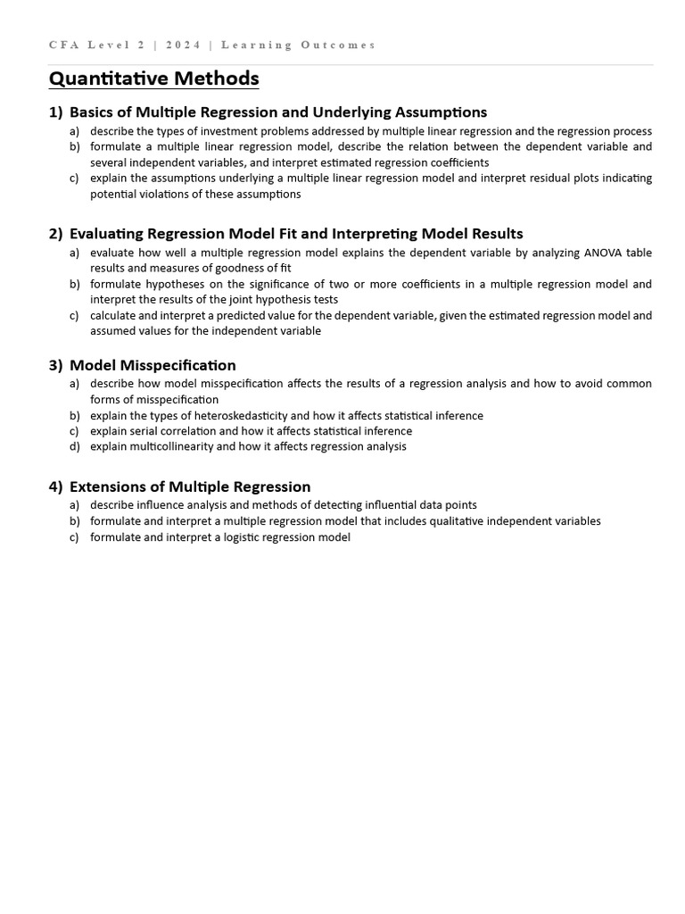 CFA Level 2: 2024 Learning Outcomes | PDF | Regression Analysis ...
