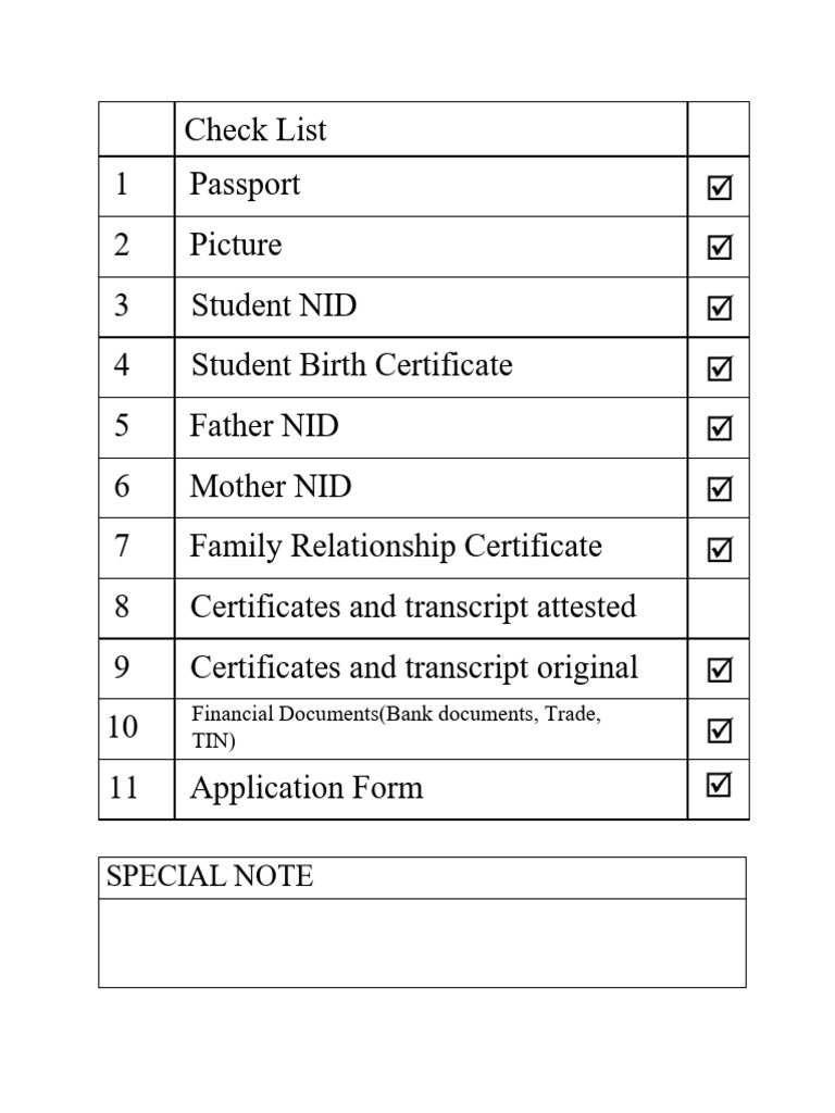 Document Checklist for Students | PDF