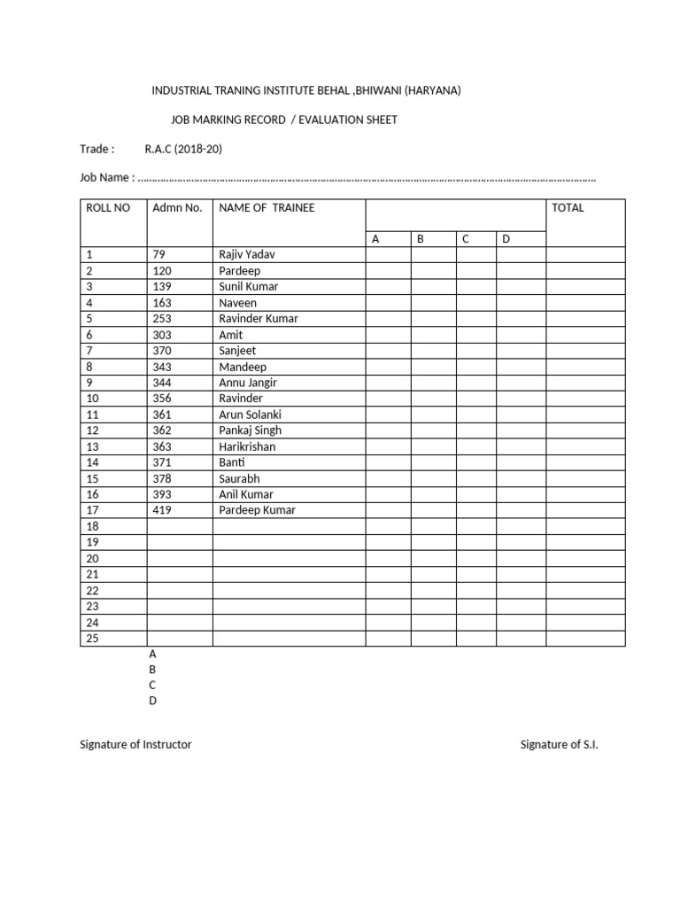 Iti Format Industrial Traning Institute Behal 2222 | PDF