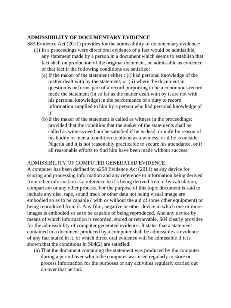 Admissibility of Documentary Evidence-1 | PDF | Affidavit | Justice