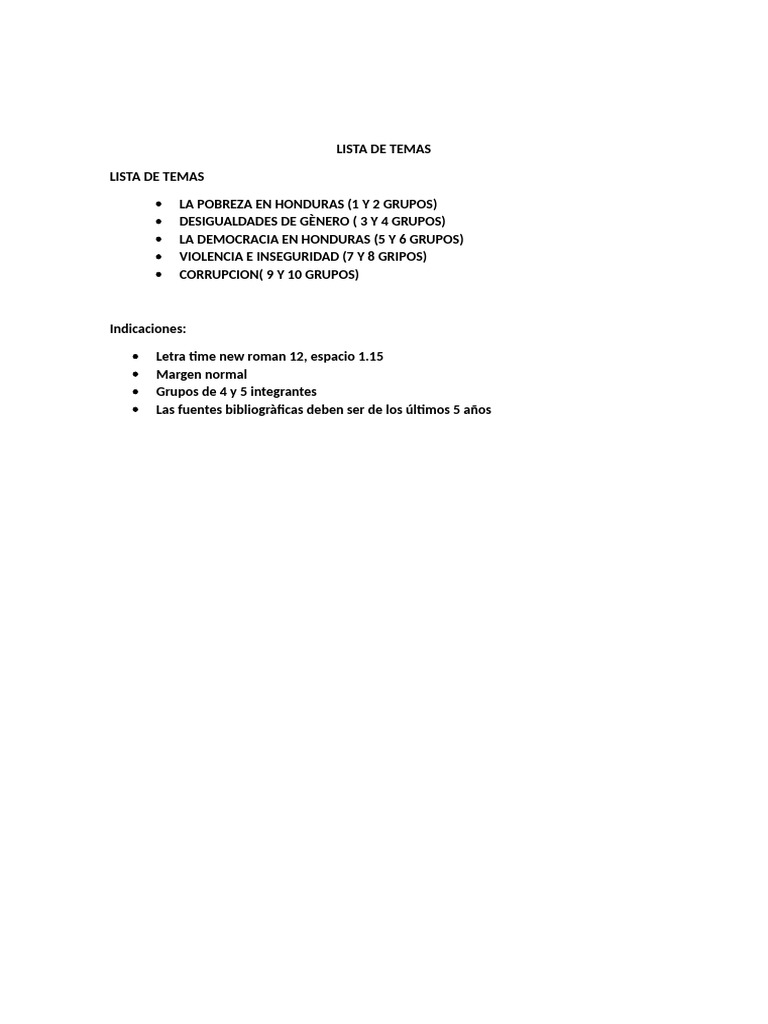 Lista de Temas | PDF