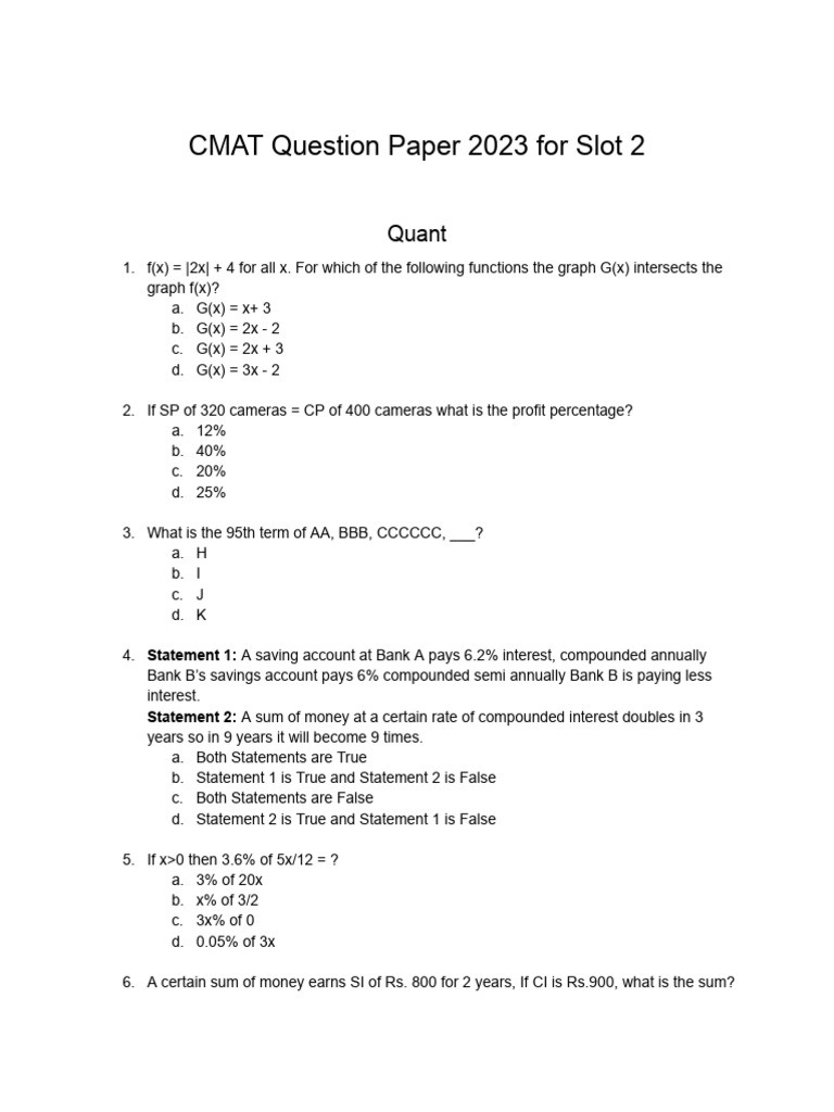 CMAT 2023 Slot 2 Question Paper | PDF