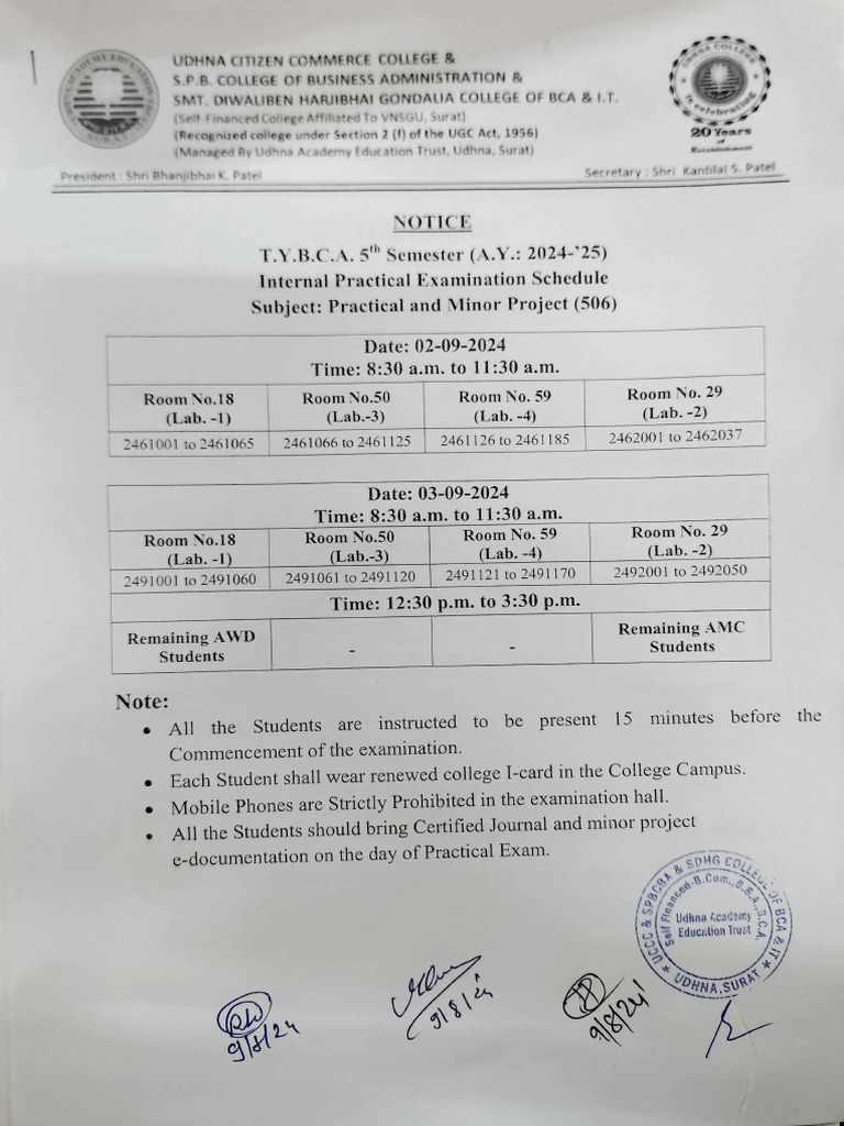 TYBCA Sem 5 Practical Exam Schedule | PDF