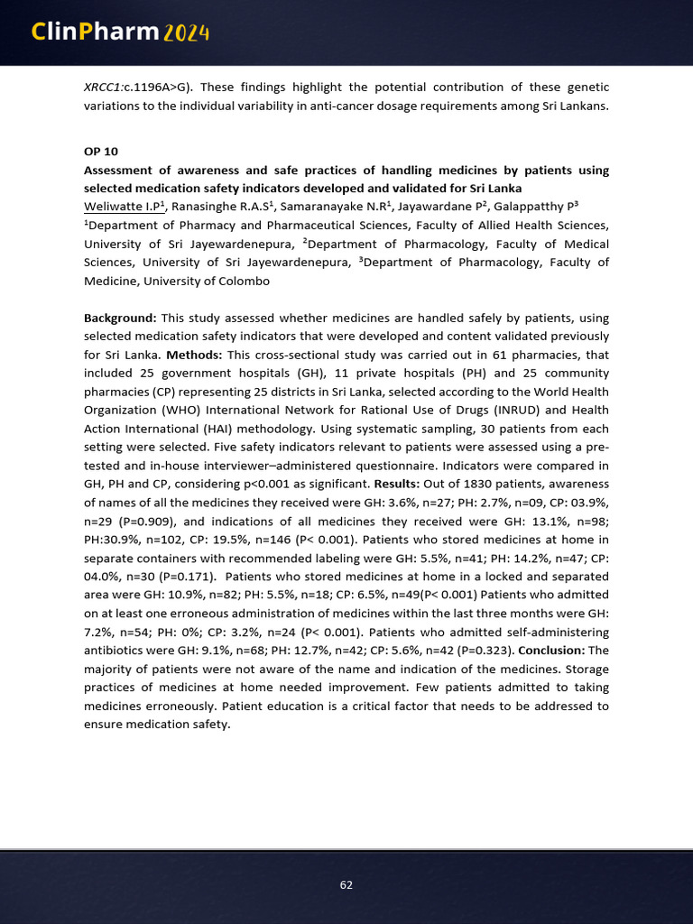 Clinpharm 2024 Proceedings 67 | PDF | Pharmacy | Pharmacology
