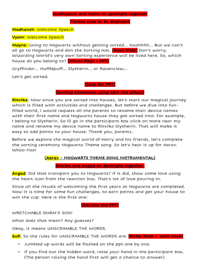 Culmination Script - 4G | PDF | Harry Potter