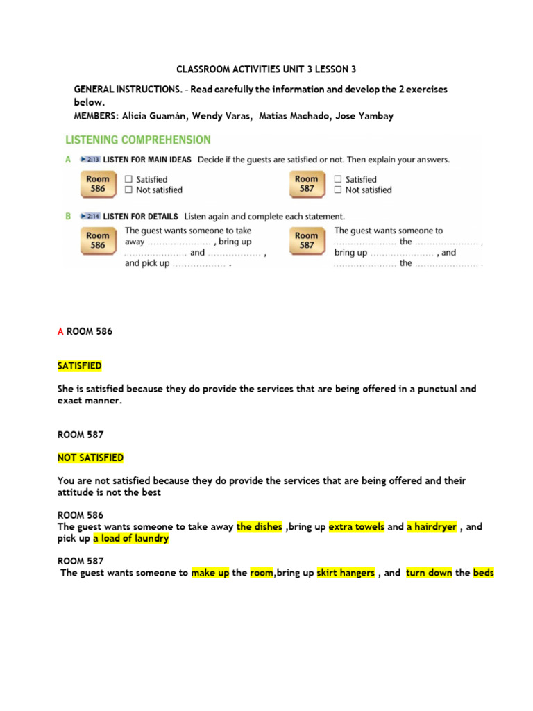 Classroom Activities: Guest Satisfaction Analysis | PDF