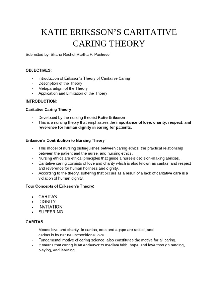 #3 - Katie Eriksson - Caritative Caring Theory | PDF | Theory | Dignity