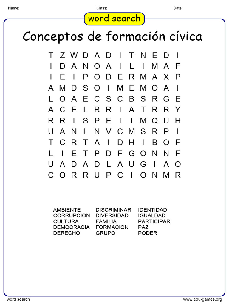 Sopa de Letras: Conceptos Cívicos | PDF