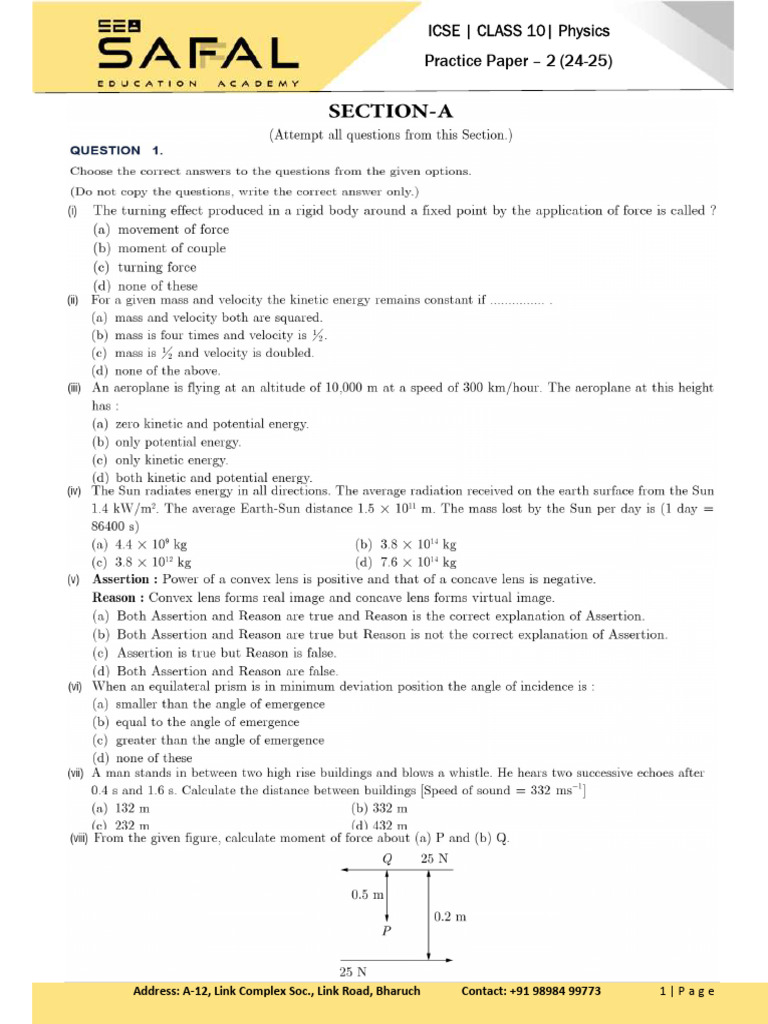 10 Physics Practice Paper 2 | PDF