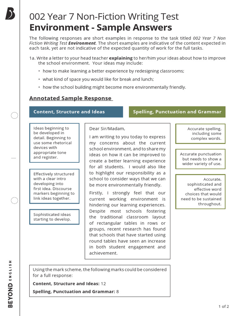 Sample Answers For Non-Fiction Writing - Environment | PDF | Learning ...