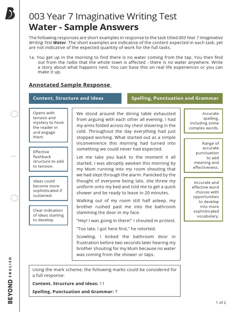 Sample Answers For Imaginative Writing - Water | PDF