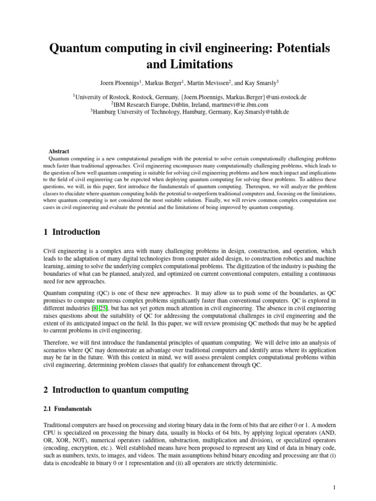Quantum Computing in Civil Engineering Potentials and Limitations | PDF | Quantum Computing ...