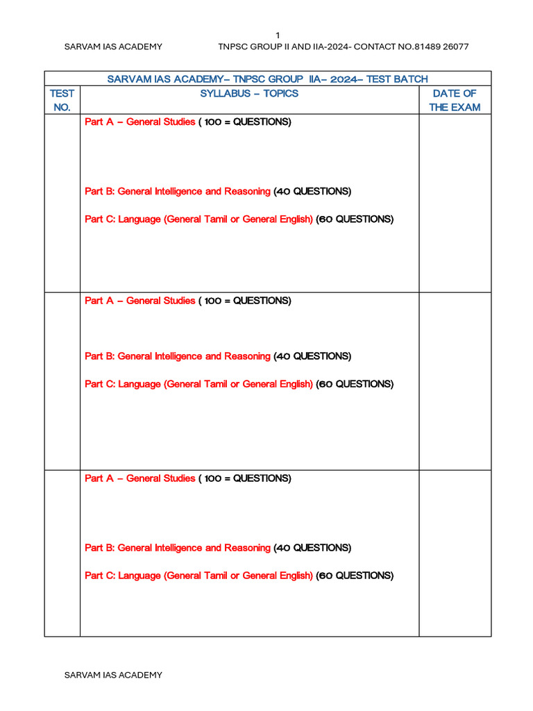 TNPSC Group Iia - Test Schedule | PDF | Adverb | Databases