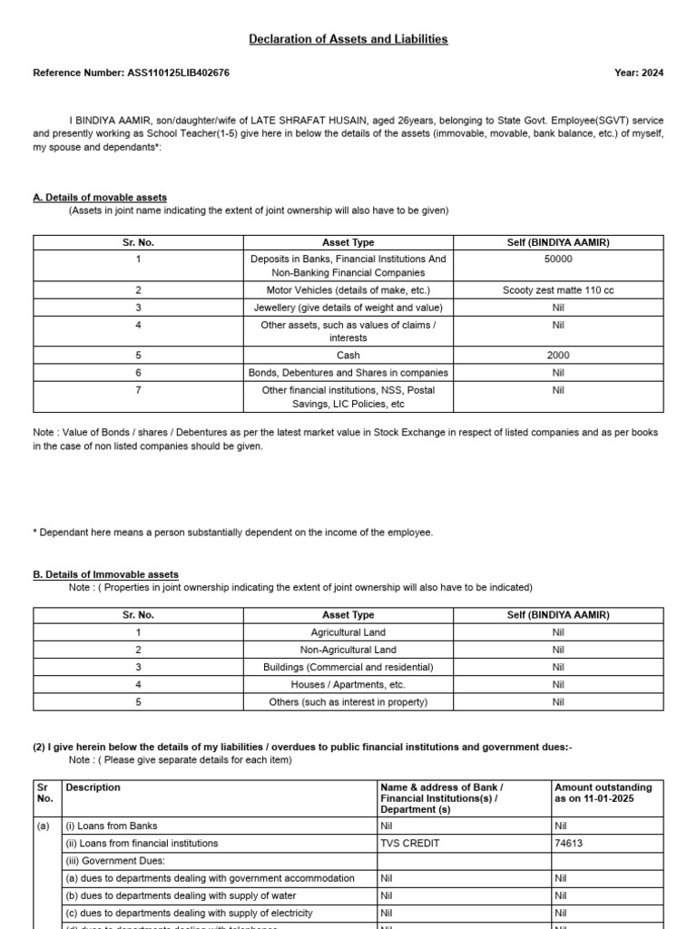 Assets and Liabilities Declaration Form | PDF | Ownership | Government ...
