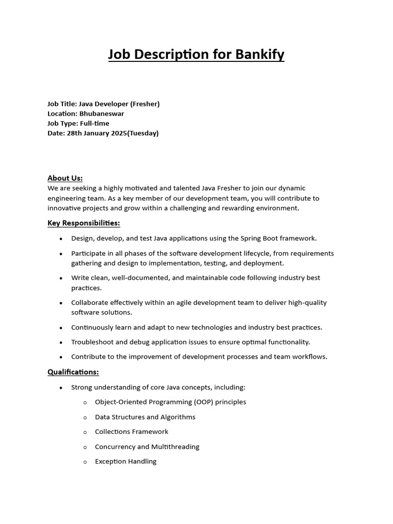 Java Developer Job Opening in Bhubaneswar | PDF