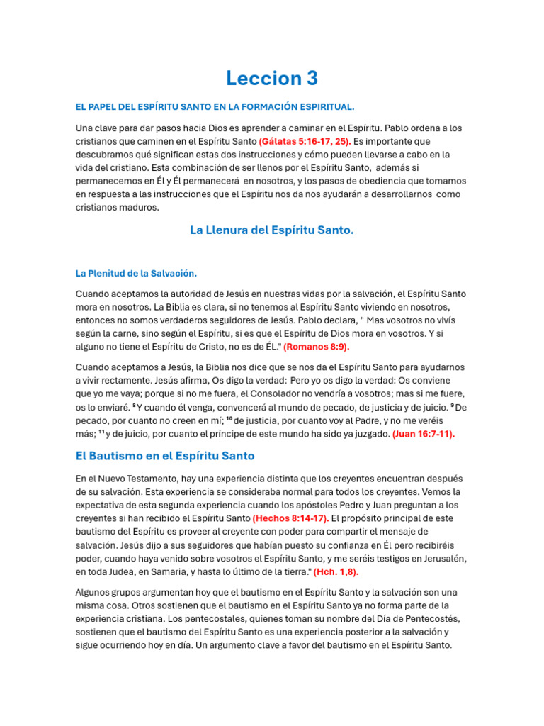 Lección 3. El Papel Del Espíritu Santo en La Formación Espiritual | PDF | Bautismo Con El ...