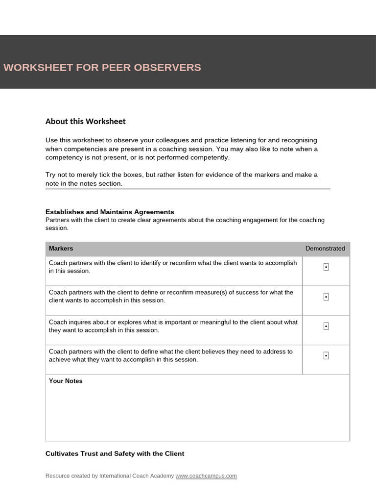 EN - Peer Observer Worksheet | PDF | Thought | Feeling