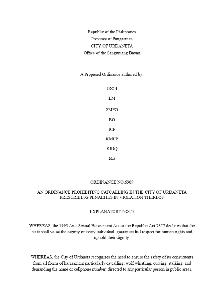 Catcalling Ordinance Proposal | PDF | Aggression | Human Rights